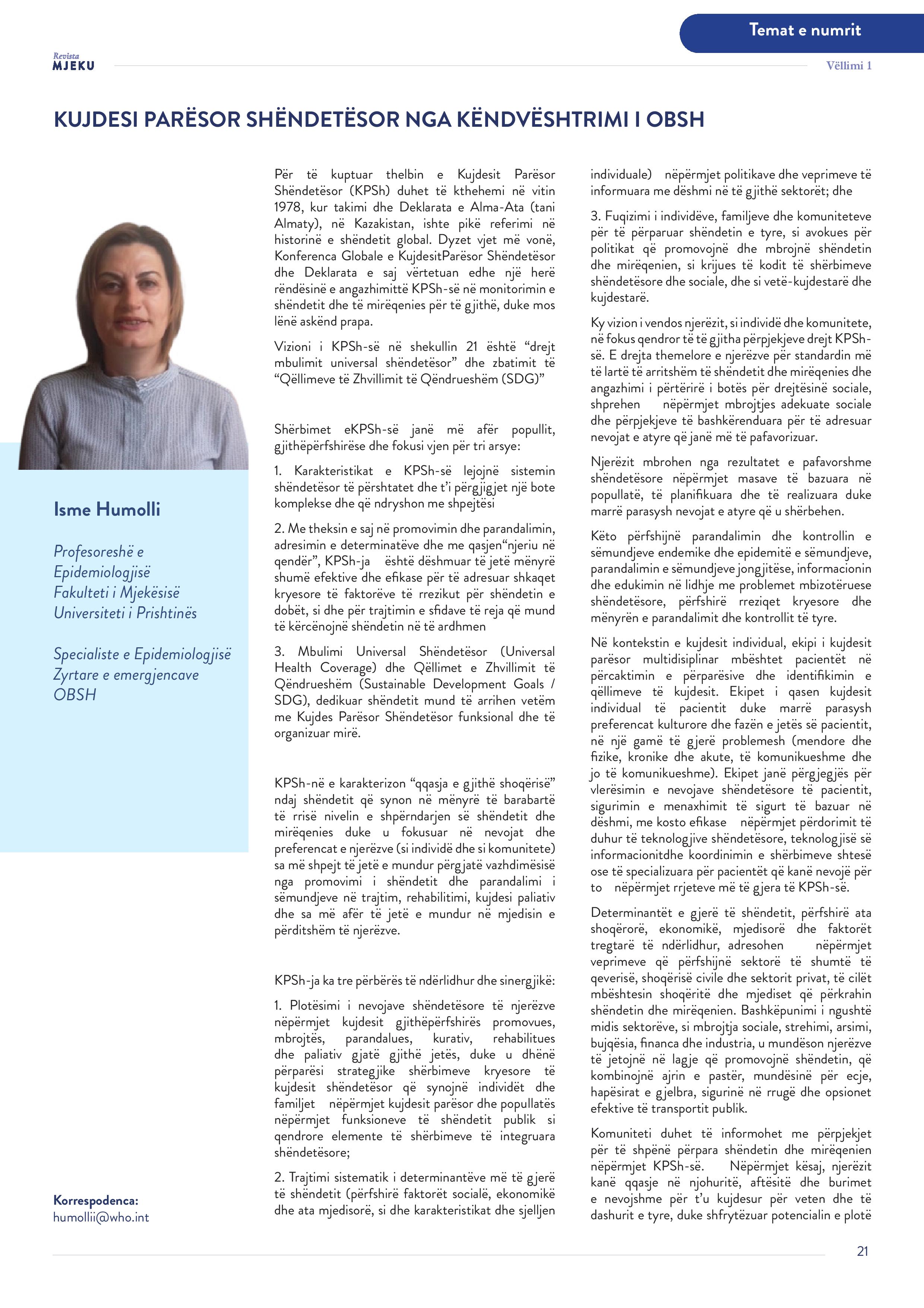 Prof. Asos. Dr. Isme Humolli - Kujdesi Parësor Shëndetësor nga ...