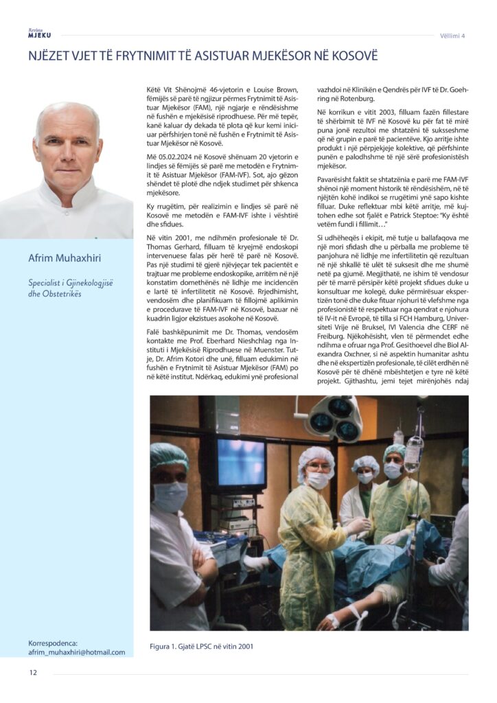 Dr. Afrim Muhaxhiri – NJËZET VJET TË FRYTNIMIT TË ASISTUAR MJEKËSOR NË ...