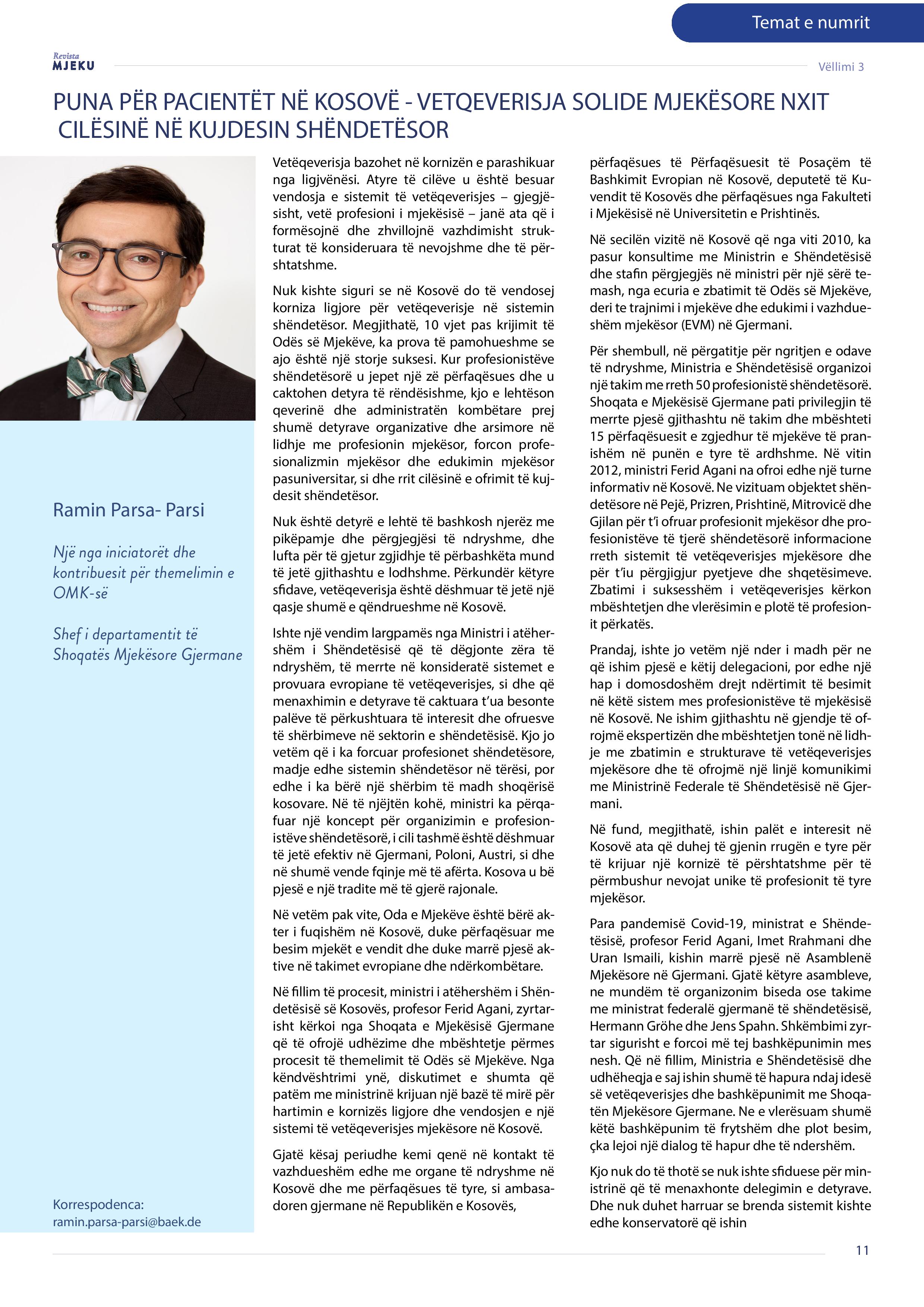 Ramin Parsa – Parsi - PUNA PËR PACIENTËT NË KOSOVË – VETQEVERISJA ...