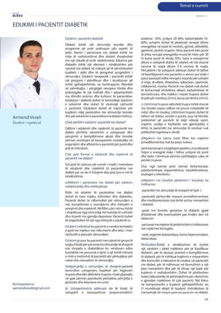 Dr. Armend Veseli – EDUKIMI I PACIENTIT DIABETIK - Oda e Mjekëve te Kosovës