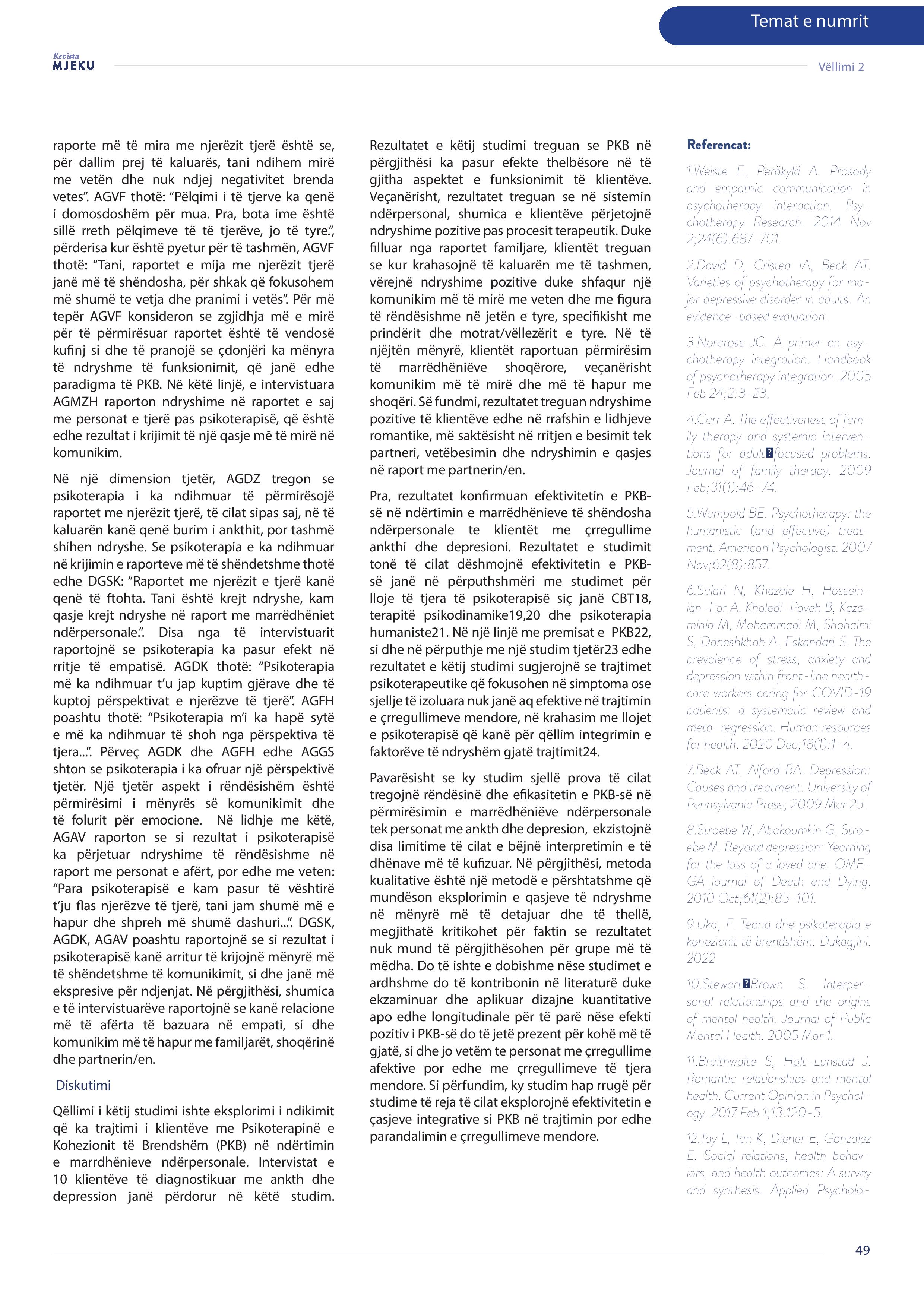 ROLI I PSIKIATRISË SË KOHEZIONIT TË BRENDSHËM NË PËRMISIMIN E ...