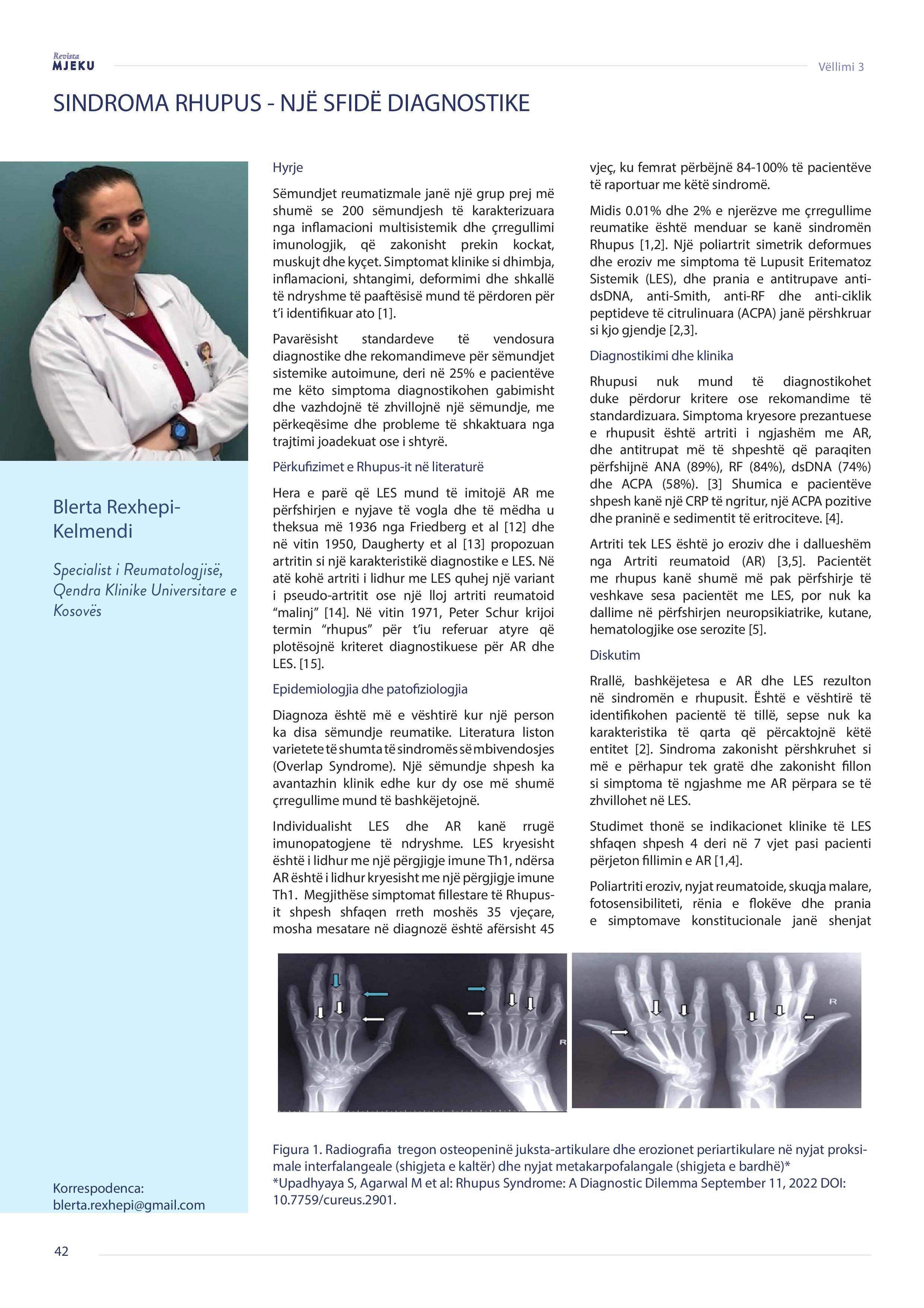 Blerta Rexhepi – Kelmendi dhe Mjellma Rexhepi, SINDROMA RHUPUS – NJË ...