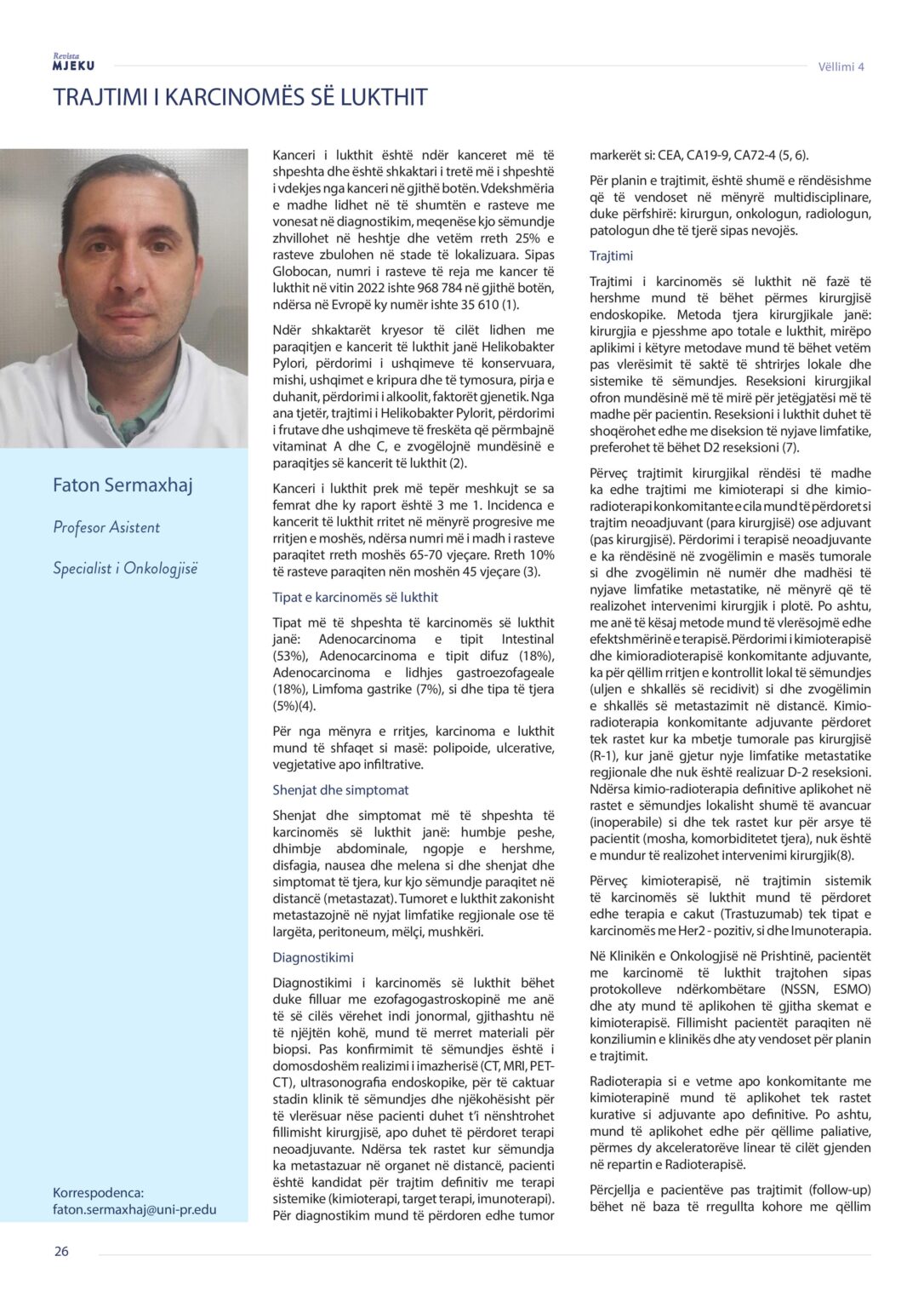 Dr. Faton Sermaxhaj – TRAJTIMI I KARCINOMËS SË LUKTHIT - Oda e Mjekëve ...