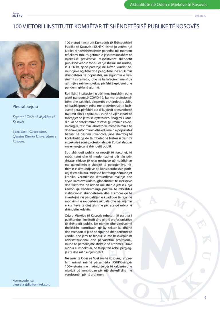 Dr. Pleurat Sejdiu - 100 VJETORI I INSTITUTIT KOMBËTAR TË SHËNDETËSISË ...